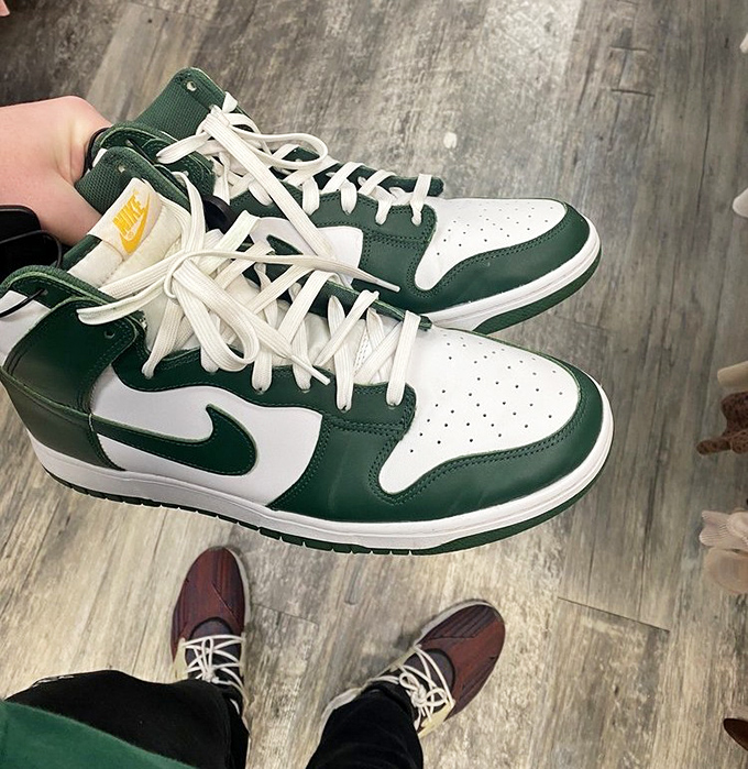 Those green and white Nikes looking fresh enough to make sneakerheads do a double-take at both the shoes and the price tag.