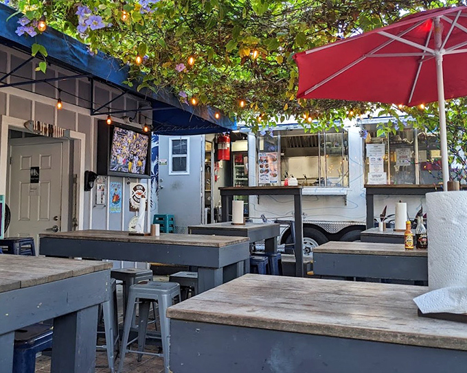 The outdoor dining area feels like eating in a friend's backyard&mdash;if your friend happened to be a seafood genius with string lights.