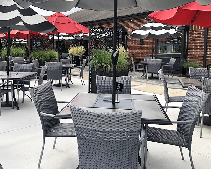 The outdoor dining area feels like your stylish friend's backyard&mdash;if your friend had impeccable taste and a chef's kitchen at their disposal.