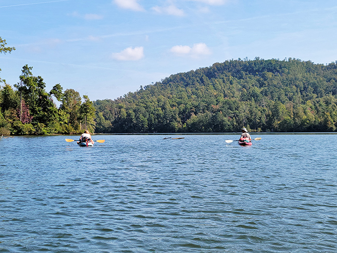 Kayaking the gentle waters of Lake Guntersville. Social distancing at its most scenic and serene.
