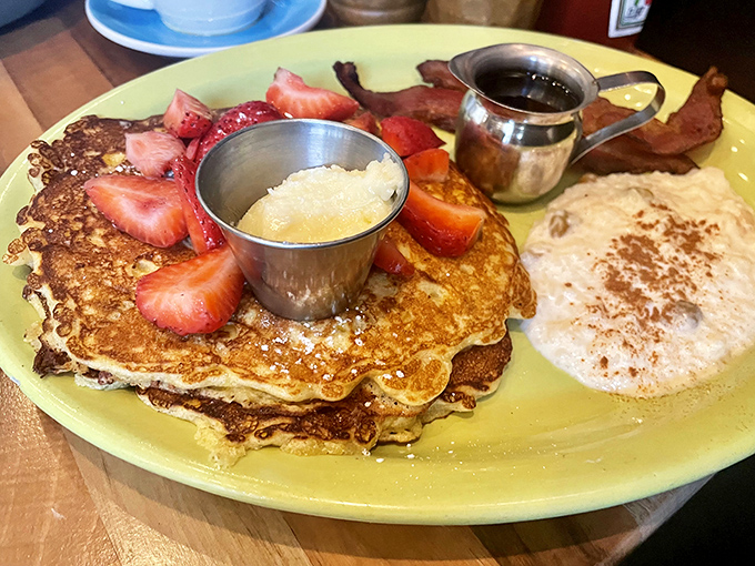 Pancakes that don't just sit there looking pretty &ndash; they bring strawberries, bacon, and maple syrup to the party. The breakfast equivalent of a mic drop.
