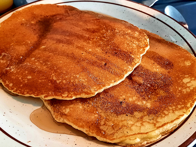 Pancakes with the perfect golden-brown hue that would make Midas himself nod in approval. Breakfast alchemy at its finest.