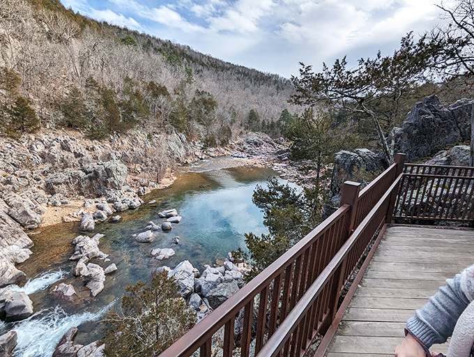Winter transforms the shut-ins into a serene blue sanctuary, proving Mother Nature's water features operate year-round with no maintenance fees.