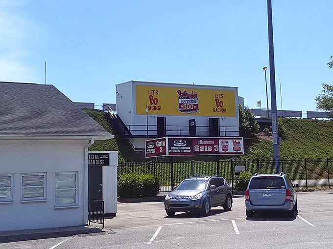 The calm before the vrooom. This unassuming entrance leads to Gate 3, where countless fans have begun their Darlington adventures since 1950.
