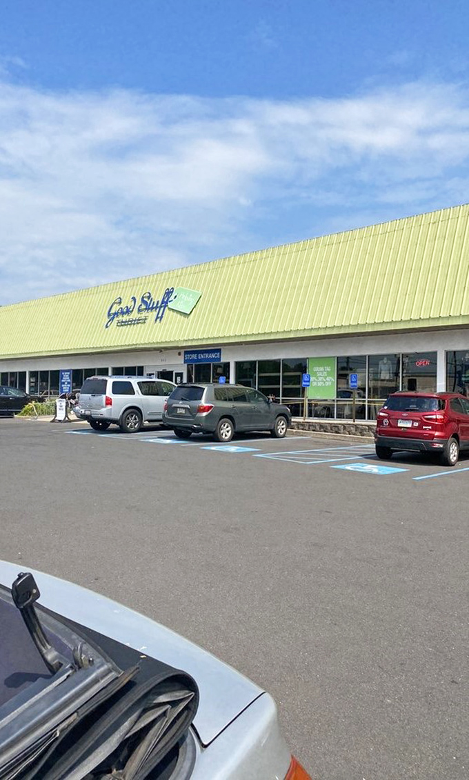 Even from the parking lot, that distinctive green building calls to bargain hunters like a siren song for the thrifty.