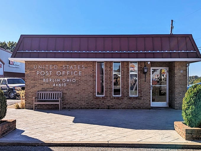 Even the Berlin post office feels like a step back in time, where sending a physical letter still matters and neighbors catch up while checking their boxes.