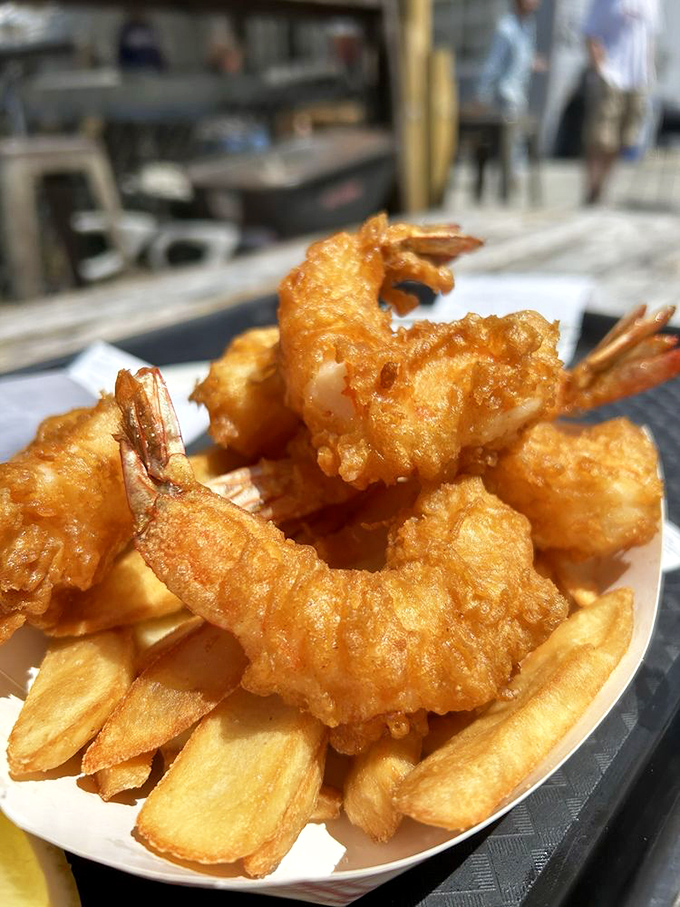 These golden prawns have achieved what we all aspire to: perfect balance. Crispy yet tender, substantial yet light&mdash;life lessons from seafood.