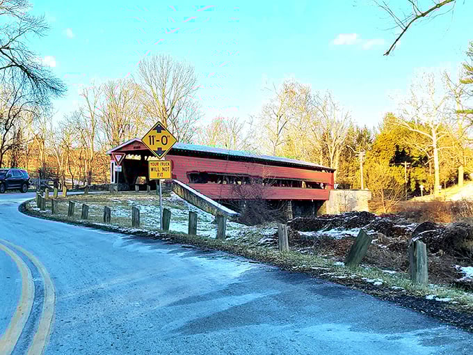 The approach to Smith's Bridge in winter feels like driving into a Robert Frost poem&mdash;complete with snowy banks and that road less traveled.