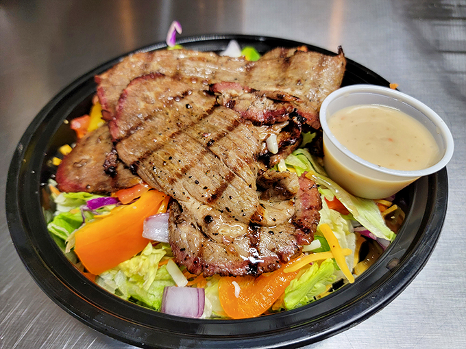 A brisket salad that lets you pretend you're eating healthy while still enjoying smoky, tender meat. Self-deception never tasted so fresh.