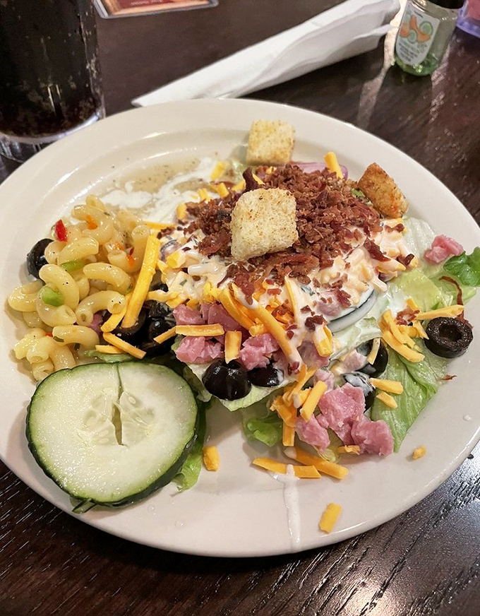 Even the salad plate tells a story of abundance&mdash;pasta salad, garden greens, and enough toppings to make a rabbit jealous.