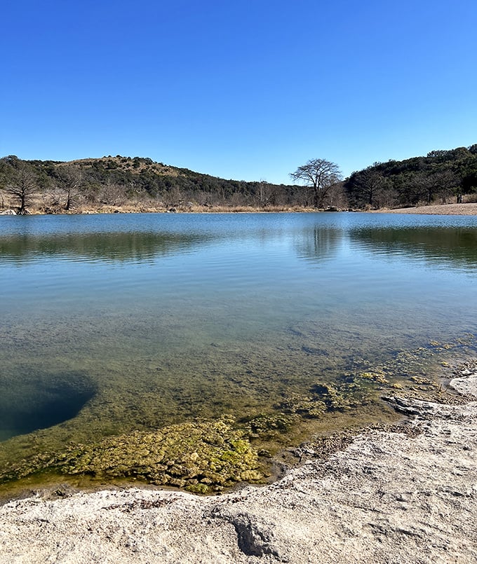Nature's swimming pool beckons! This crystal-clear catch basin offers a refreshing reward after hiking the park's sun-drenched trails.