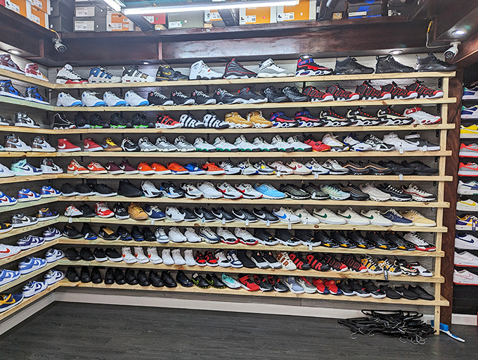 Sneaker heaven exists, and it's right here in West Palm Beach. This wall of footwear would make any collector's heart skip a beat.