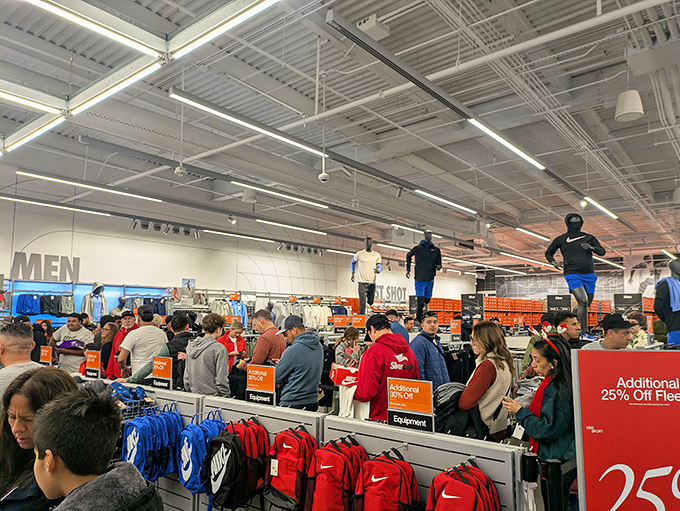 The Nike Factory Store during a sale is retail's version of the Oklahoma land rush&mdash;strategic shopping at its most competitive. 