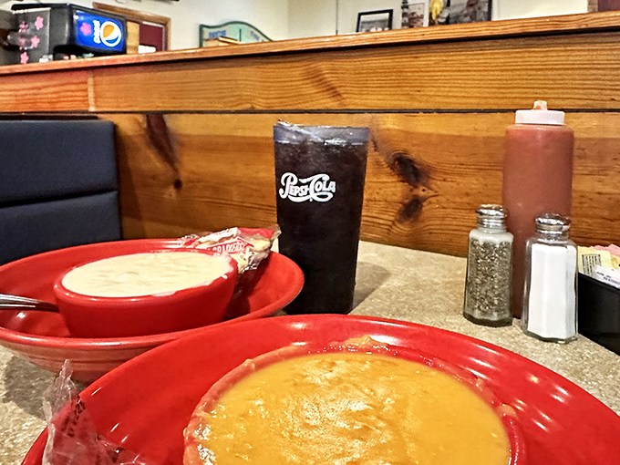 Even the beverages come with a side of nostalgia. That Pepsi pairs perfectly with anything breaded and fried to golden perfection.