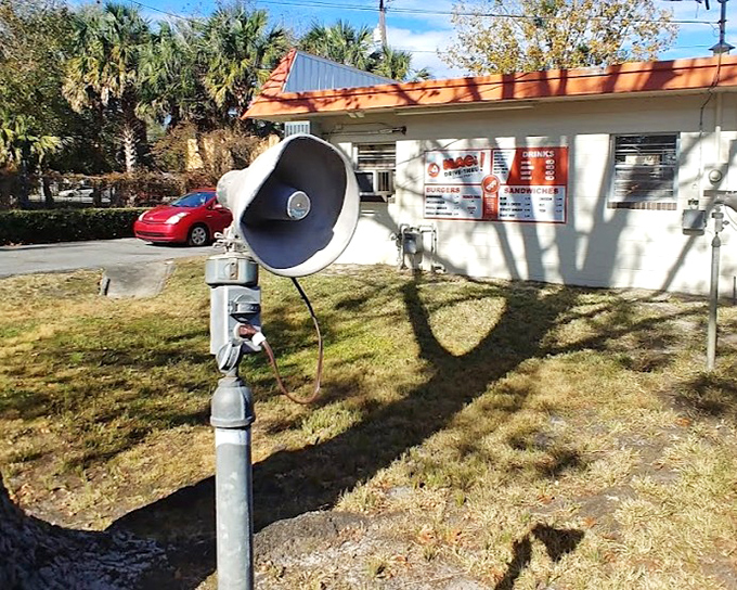 That vintage speaker system isn't retro-chic design&mdash;it's the original article, still faithfully connecting hungry customers to burger salvation.