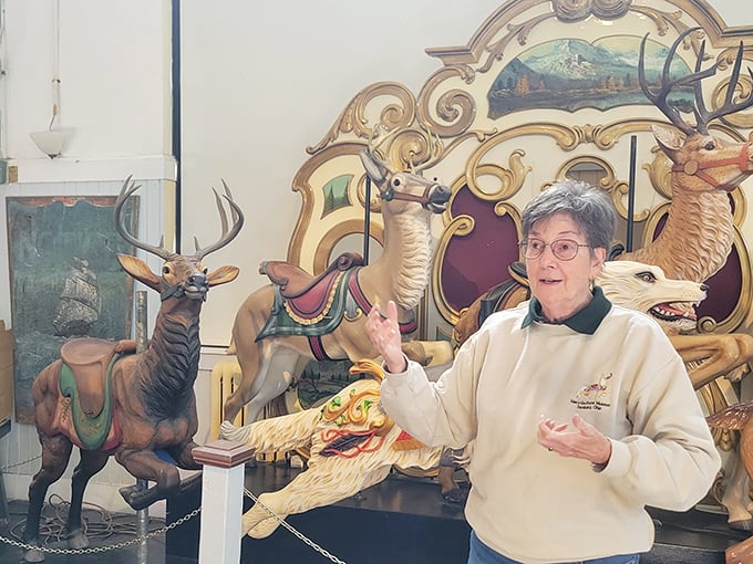 Passionate guides bring these wooden creatures to life with stories that connect past to present. Their enthusiasm is as much an attraction as the carousel figures themselves.