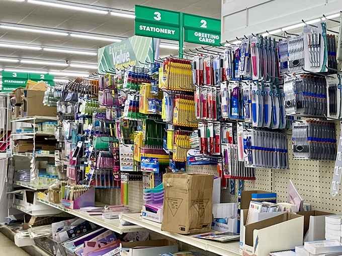 School supply heaven or office makeover central? Either way, this aisle has enough pens to write the next great American novel.