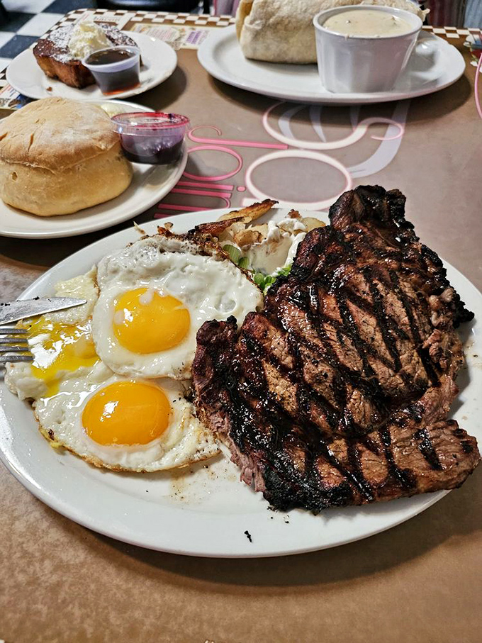 The steak and eggs platter that answers the eternal question: "How hungry am I?" The answer is always "Hungry enough for this masterpiece."