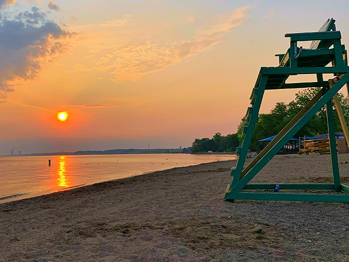 Mother Nature shows off her painting skills at day's end, turning Fairport Harbor into a canvas of gold and amber that rivals any coastal sunset.