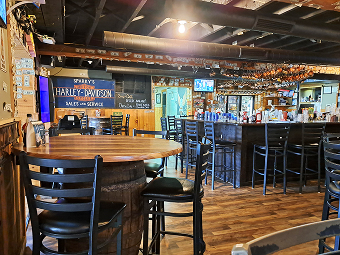 The rustic interior strikes that perfect balance between "authentic roadhouse" and "place where you actually want to spend several hours."