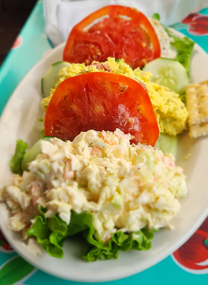 A summer plate that whispers "slow down" with each bite&mdash;creamy tuna salad, garden-fresh tomatoes, and cucumbers crisp enough to snap.