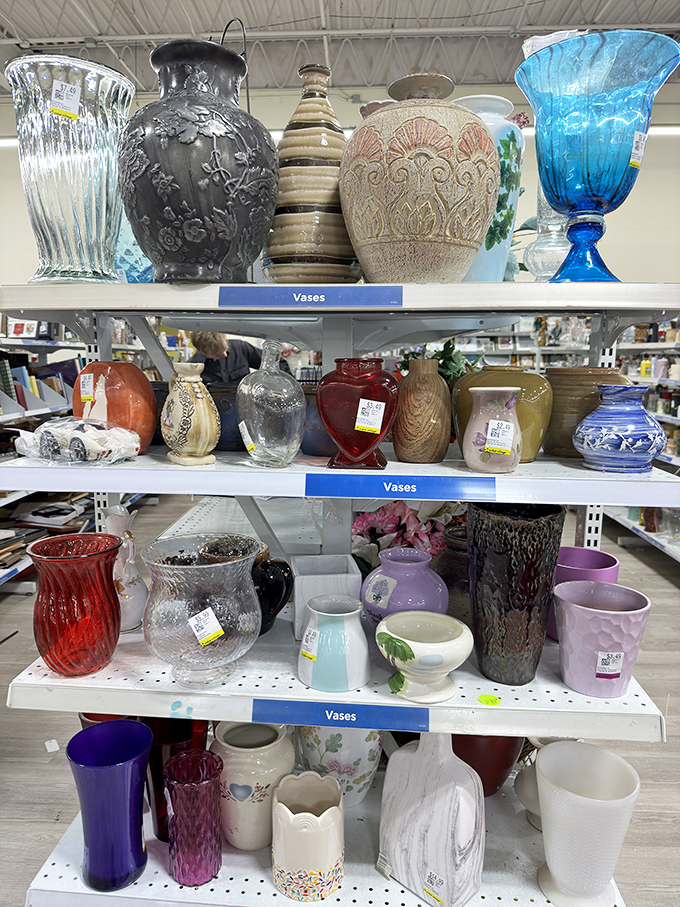 A vase collection that spans decades of design trends, from "grandmother's formal dining room" to "just saw this on a home renovation show."