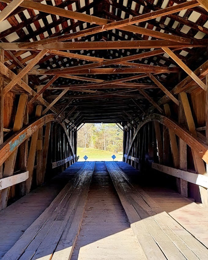 Looking up reveals the architectural poetry of necessity&mdash;each beam and brace a line in an engineering sonnet from another century.