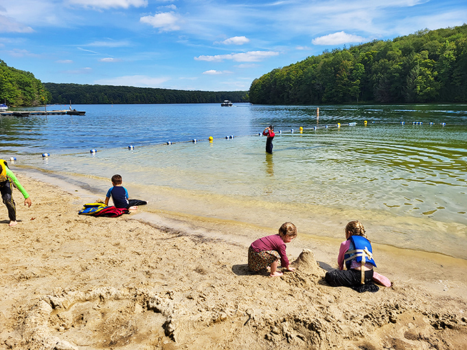 Sandcastles and splashes&mdash;the beach at Prince Gallitzin proves you don't need an ocean to create perfect summer memories.