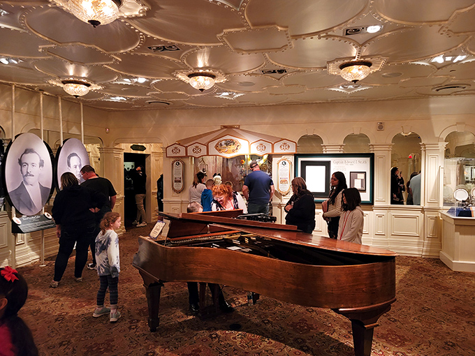 Music filled Titanic's elegant spaces, and this grand piano stands ready to play, just as it would have on that final evening at sea.