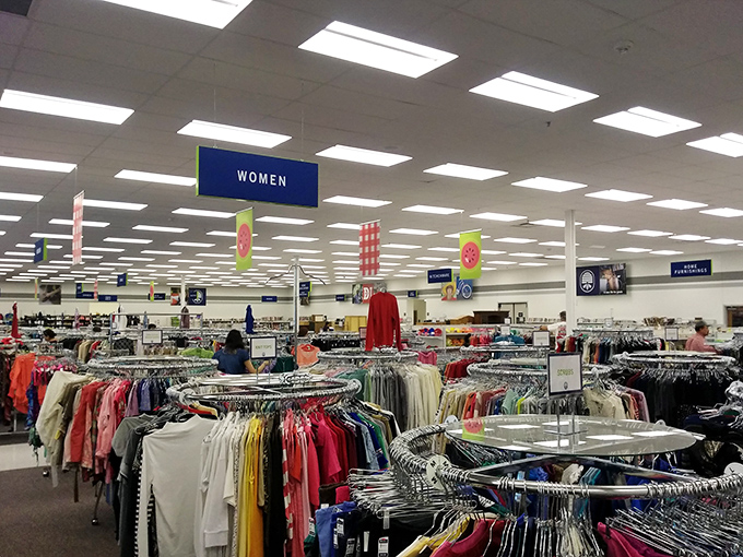 The women's department beckons with circular racks of possibility&mdash;each hanger a potential fashion revelation waiting to be discovered.