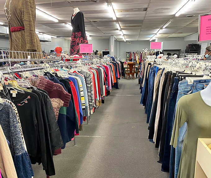 Navigate these well-organized clothing aisles like a fashion archaeologist uncovering designer labels at archaeological prices.