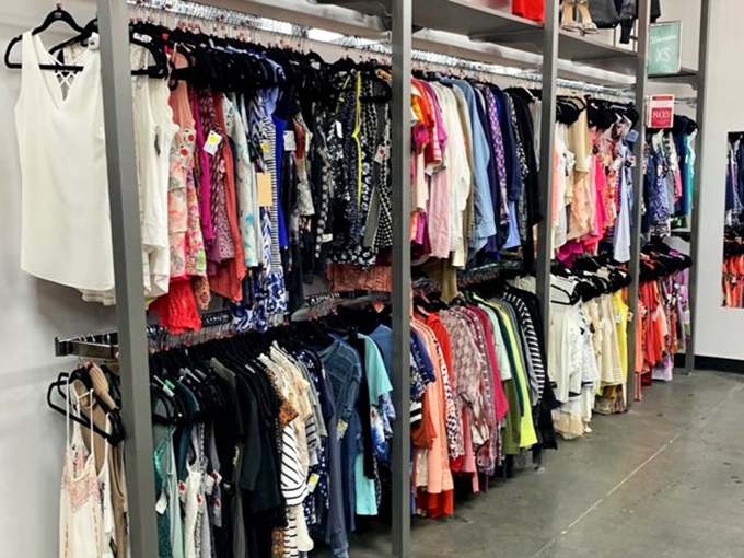 Color-coded racks transform secondhand shopping from chaotic scavenger hunt to boutique experience &ndash; organization that Marie Kondo would approve of.