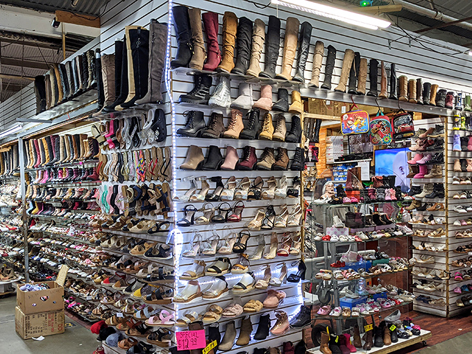 Footwear fantasyland where boots and heels stretch toward the ceiling. Enough options to give Imelda Marcos a run for her pesos.
