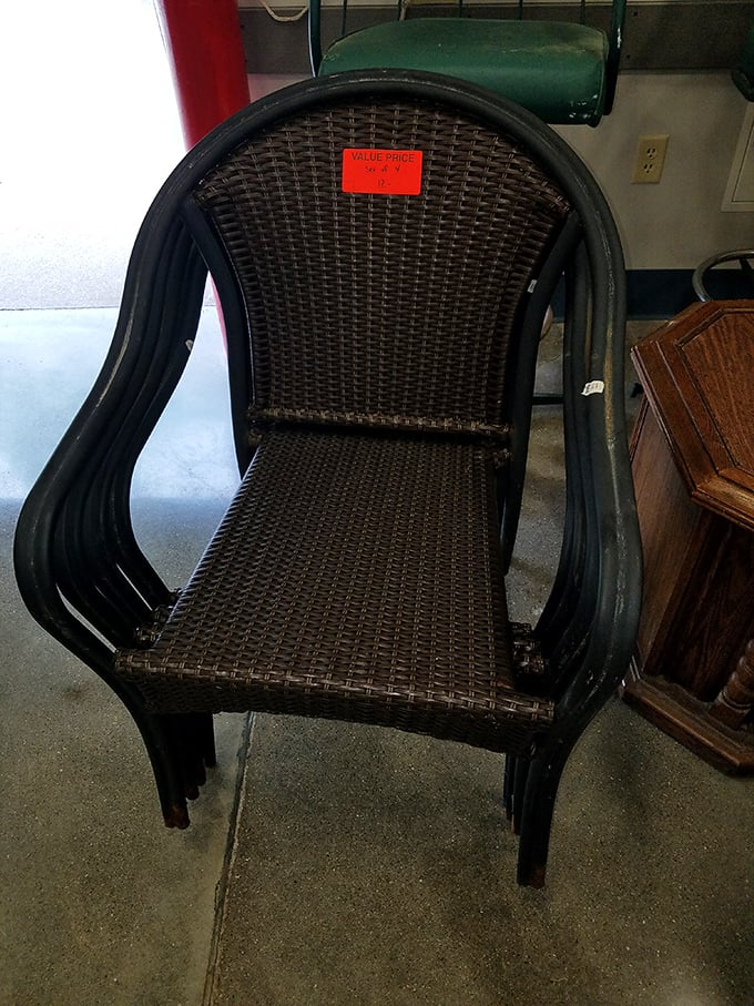 This woven chair isn't just furniture; it's someone's future reading nook, porch sentinel, or the missing piece in a perfectly eclectic dining set.