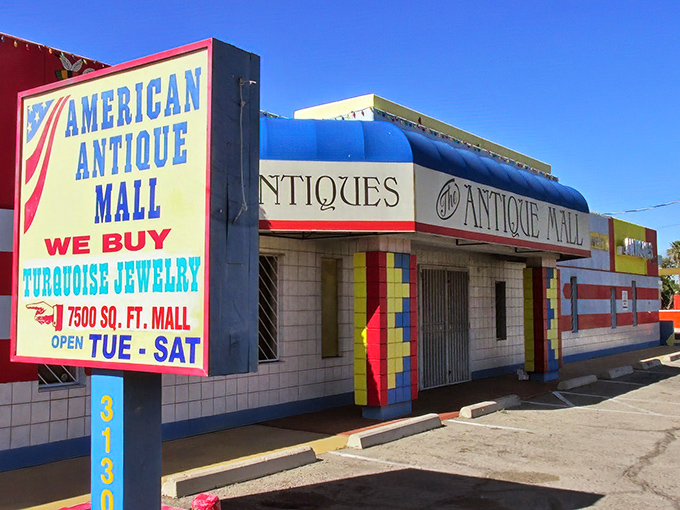 American Antique Mall's patriotic paint job screams Americana louder than a Fourth of July fireworks finale.