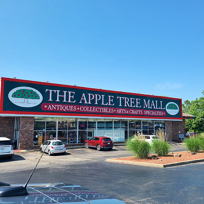 The Apple Tree Mall sign promises antiques, collectibles, and crafts - basically everything your heart desires.