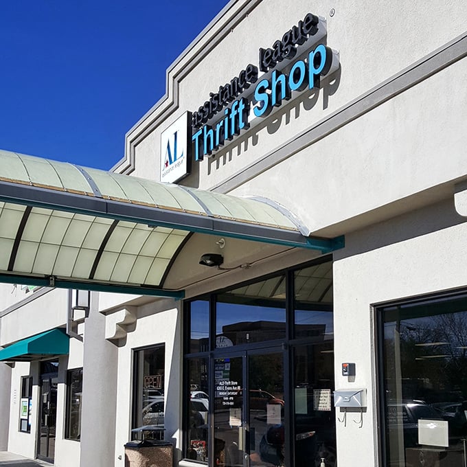 Assistance League's elegant signage suggests this isn't your average thrift shop experience.