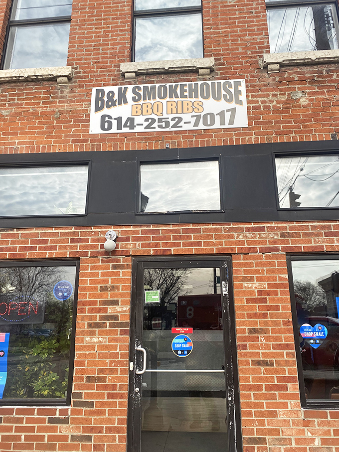 Classic Columbus brick building where traditional smoking techniques meet modern BBQ excellence and community spirit.