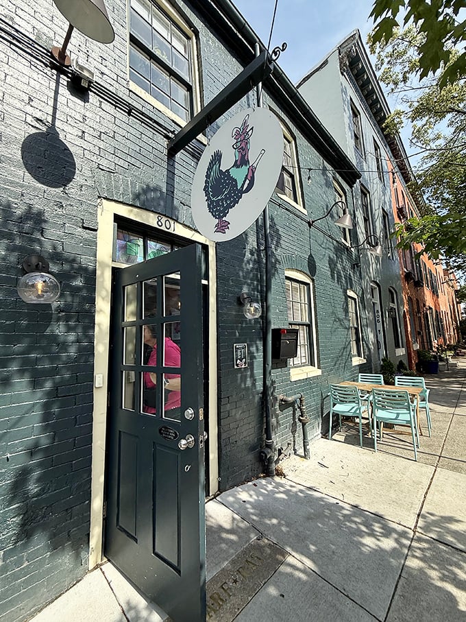 This charming blue brick building in historic Fells Point serves gourmet fried chicken with serious style.