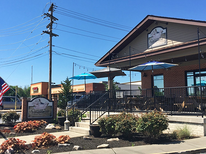This welcoming patio setup is perfect for enjoying BBQ with friends on a beautiful Maryland afternoon.