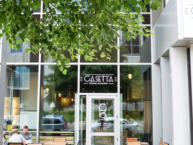 Floor-to-ceiling windows reveal Casetta's modern approach to timeless Italian deli traditions and fresh ingredients.