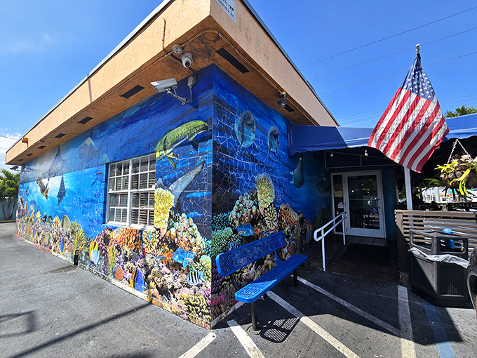 Catch of the Day's vibrant underwater murals give you a preview of what's on the menu inside.