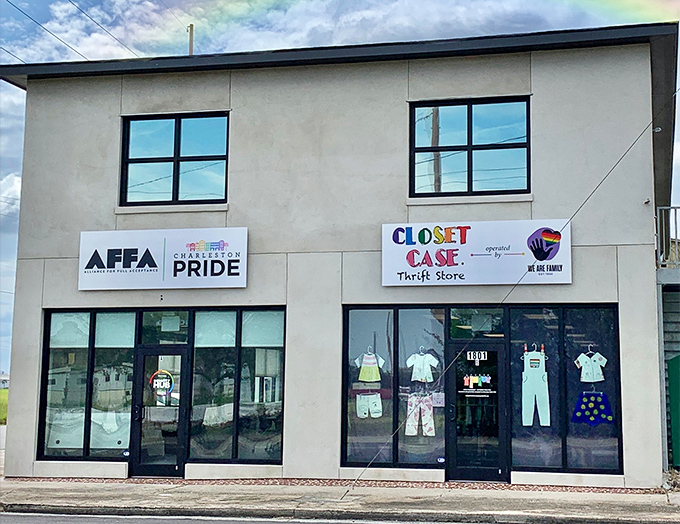 Closet Case Thrift Store shares space with community organizations, creating a hub where shopping supports multiple good causes.