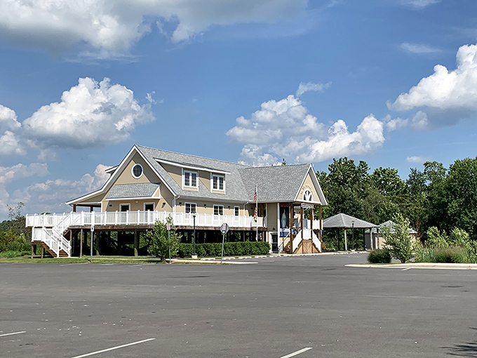 Set high on stilts with a wraparound porch, Denton&rsquo;s visitor center offers a warm welcome and a perfect first stop in town.