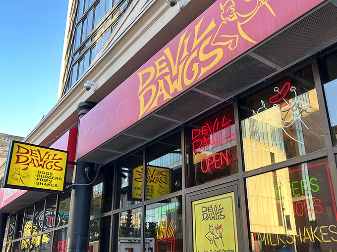 The devilish name might sound intimidating, but this downtown spot serves up heavenly hot dogs with downtown convenience.