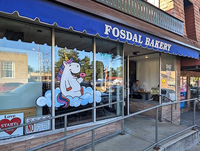 This cheerful unicorn window display captures the pure joy that comes from a family bakery's time-honored traditions.