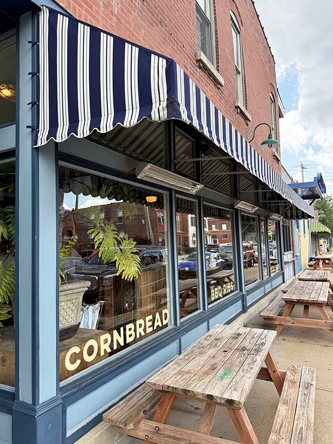 Modern brick meets timeless Southern tradition in this stylish St. Louis comfort food haven.