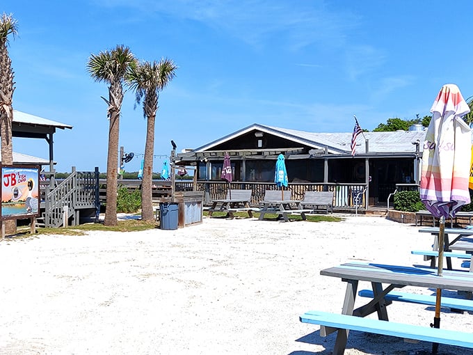 Weathered wood and waterfront location create that authentic Old Florida fishing camp atmosphere you've been craving.