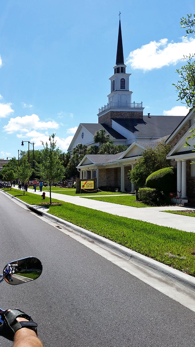 Church spires reach skyward while communities gather in faith and fellowship below.