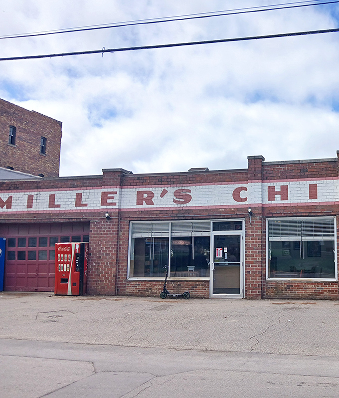Miller's weathered brick facade tells stories of countless satisfied customers and perfectly fried chicken dreams.
